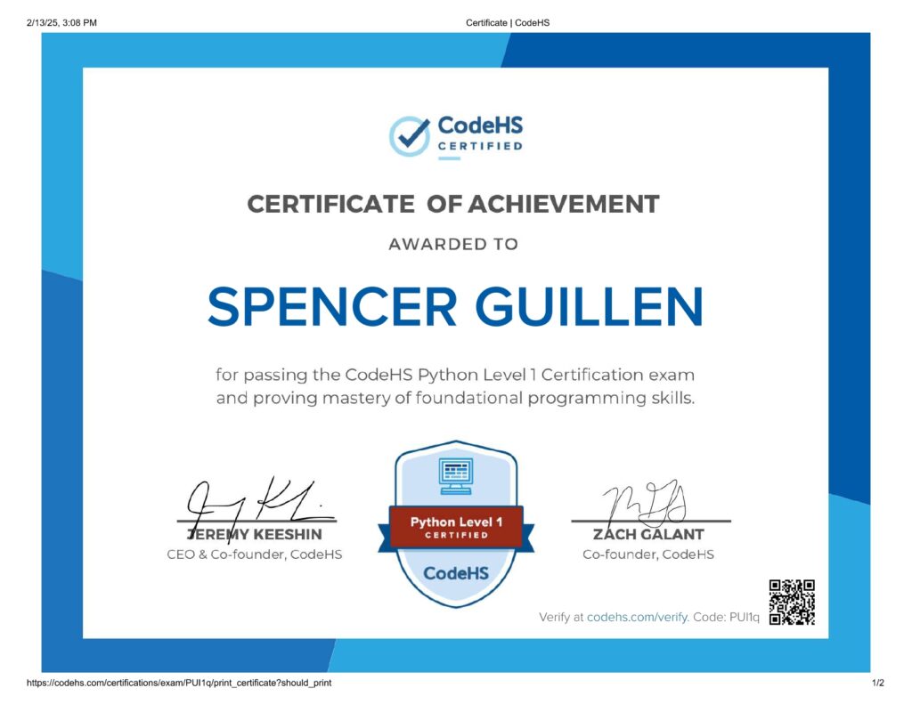 Certifications - Spencer Guillen